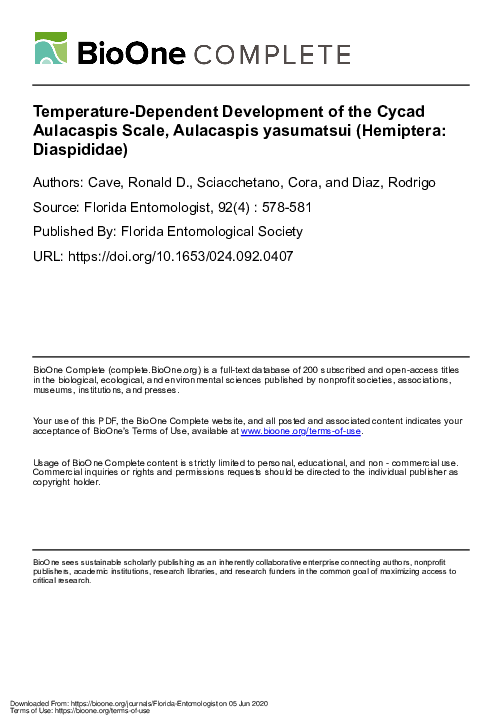 (PDF) Temperature-Dependent Development of the Cycad Aulacaspis Scale ...