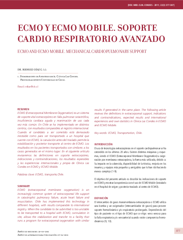 (PDF) ECMO y ECMO Mobile. Soporte cardio respiratorio avanzado