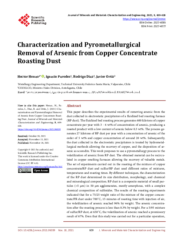 (PDF) Characterization and Pyrometallurgical Removal of Arsenic from ...