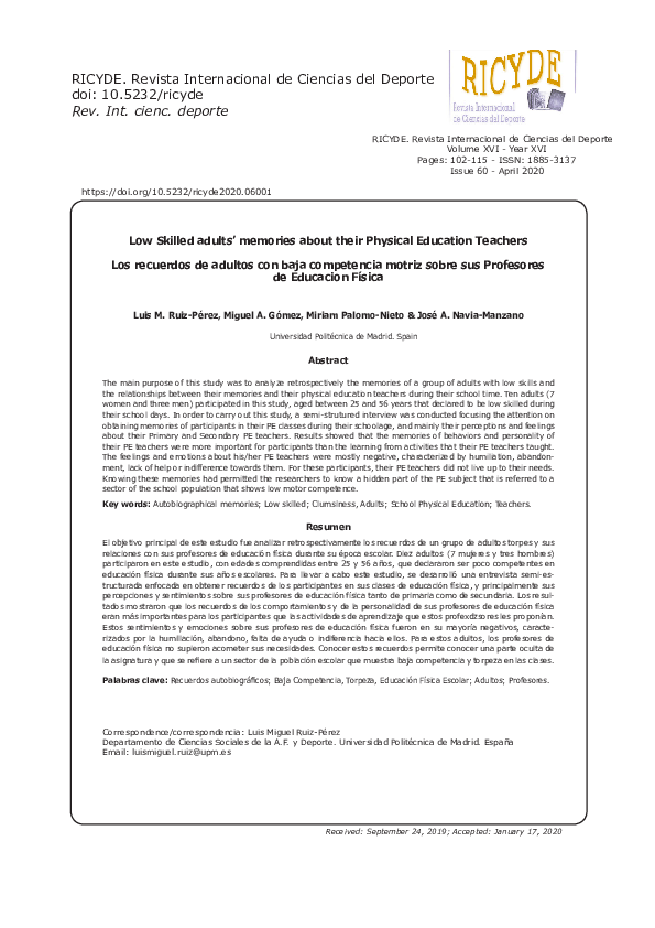 (PDF) Low Skilled adults’ memories about their Physical Education ...
