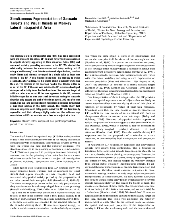 (PDF) Simultaneous Representation of Saccade Targets and Visual Onsets ...