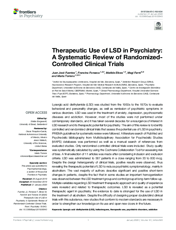 (PDF) Therapeutic Use of LSD in Psychiatry: A Systematic Review of Randomized-Controlled ...