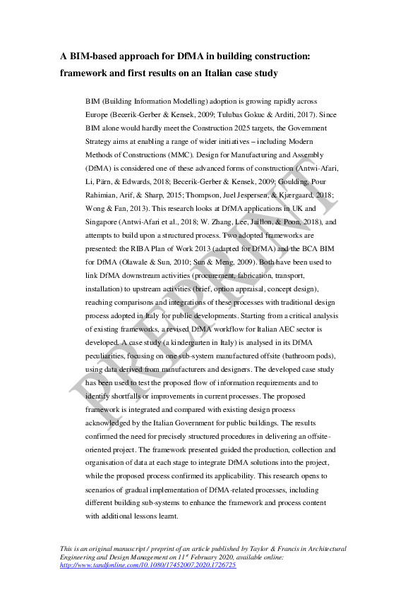 (PDF) A BIM-based approach for DfMA in building construction: framework and first results on an ...