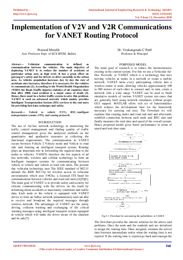 (PDF) Implementation of V2V and V2R Communications for VANET Routing Protocol