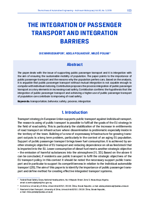 (PDF) The Integration of Passenger Transport and Integration Barriers