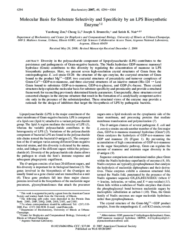 (PDF) Molecular Basis for Substrate Selectivity and Specificity by an ...