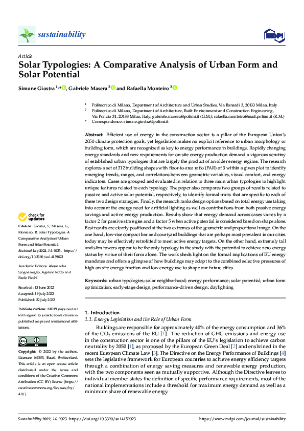 (PDF) Solar Typologies: A Comparative Analysis of Urban Form and Solar ...