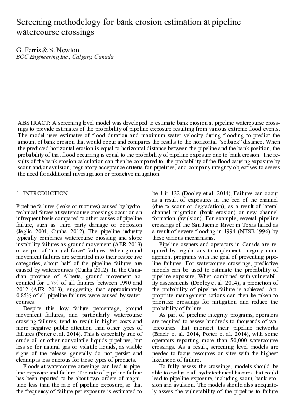 (PDF) Screening methodology for bank erosion estimation at pipeline ...