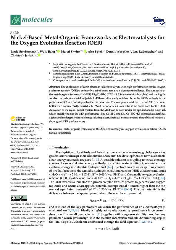 (PDF) Nickel-Based Metal-Organic Frameworks as Electrocatalysts for the Oxygen Evolution ...