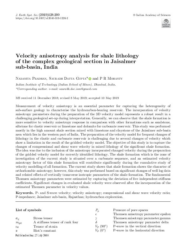(PDF) Velocity anisotropy analysis for shale lithology of the complex geological section in ...