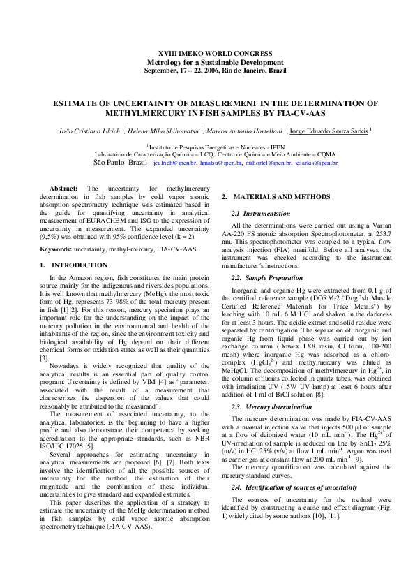 (PDF) Uncertainty in Methylmercury Measurement in Fish