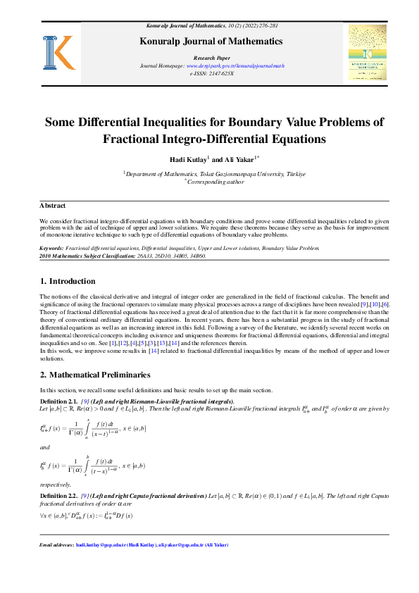 (PDF) Some Differential Inequalities for Boundary Value Problems of Fractional Integro ...