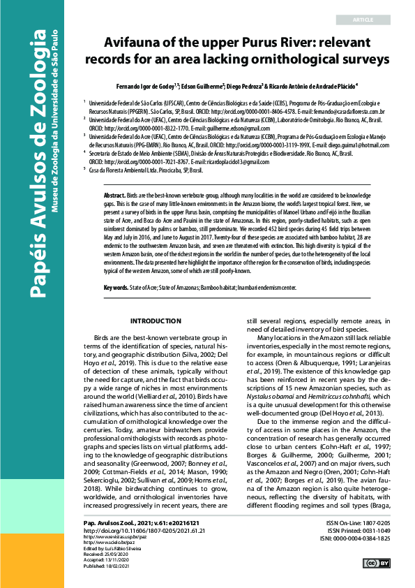 (PDF) Avifauna of the upper Purus River: relevant records for an area ...