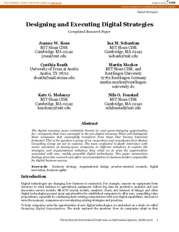 (PDF) Designing and executing digital strategies : completed research paper