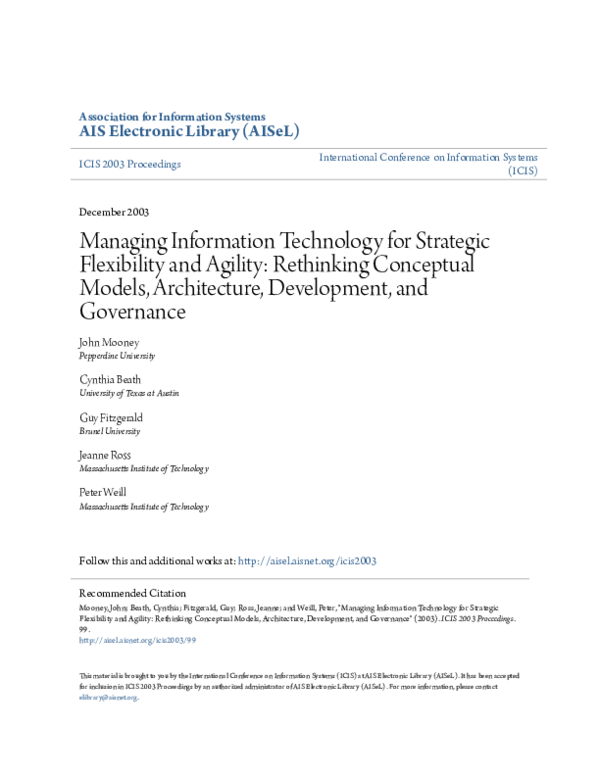 (PDF) Managing Information Technology for Strategic Flexibility and Agility: Rethinking ...