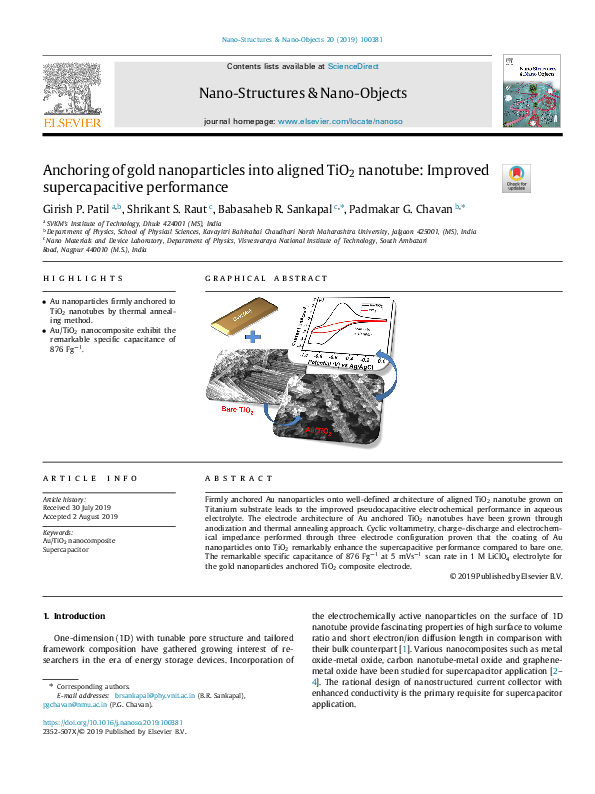 Pdf Anchoring Of Gold Nanoparticles Into Aligned Tio2 Nanotube Improved Supercapacitive