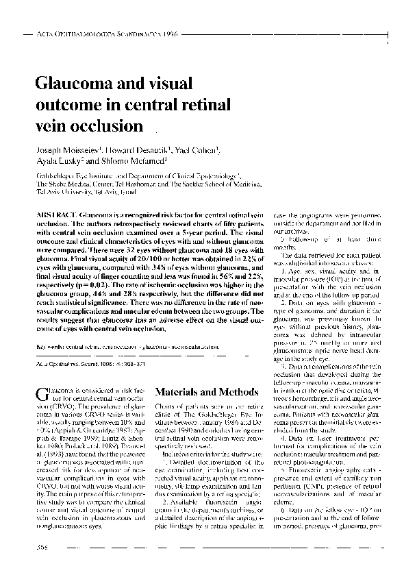 (PDF) Glaucoma and visual outcome in central retinal vein occlusion ...