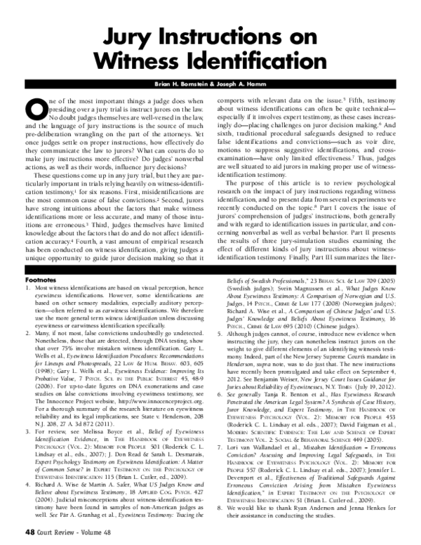 (PDF) Jury instructions on witness identification