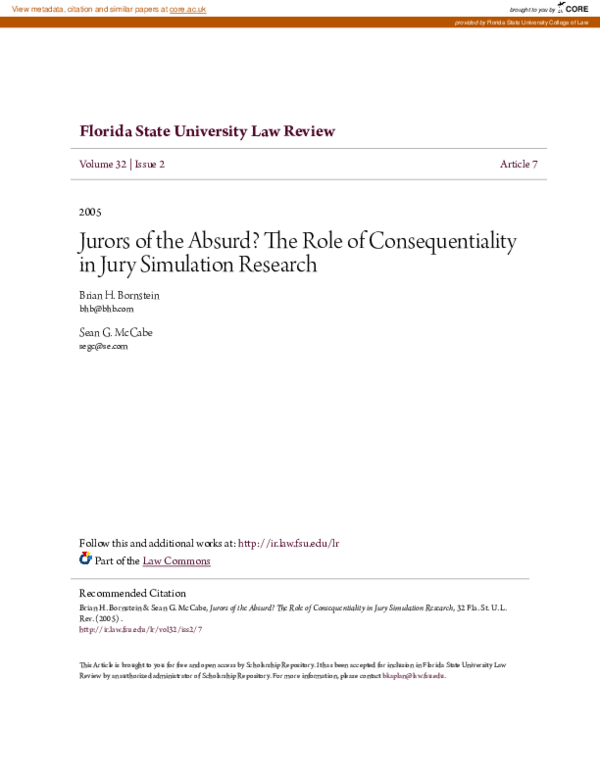 (PDF) Jurors of the Absurd? The Role of Consequentiality in Jury ...