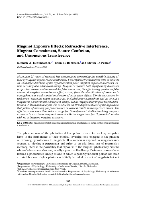 (PDF) Mugshot Exposure Effects: Retroactive Interference, Mugshot Commitment, Source Confusion ...