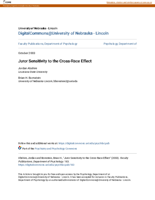 Pdf Juror Sensitivity To The Cross Race Effect