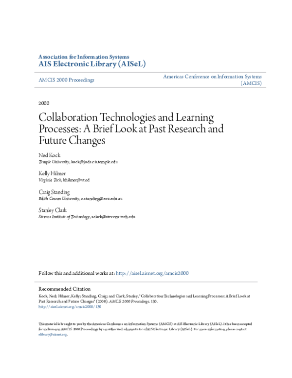 (PDF) E‐collaboration: A look at past research and future challenges