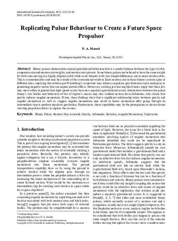 (PDF) Replicating Pulsar Behaviour to Create a Future Space Propulsor