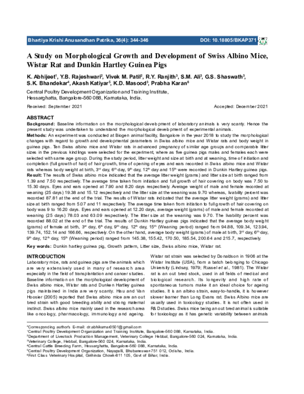 (PDF) A Study on Morphological Growth and Development of Swiss Albino ...