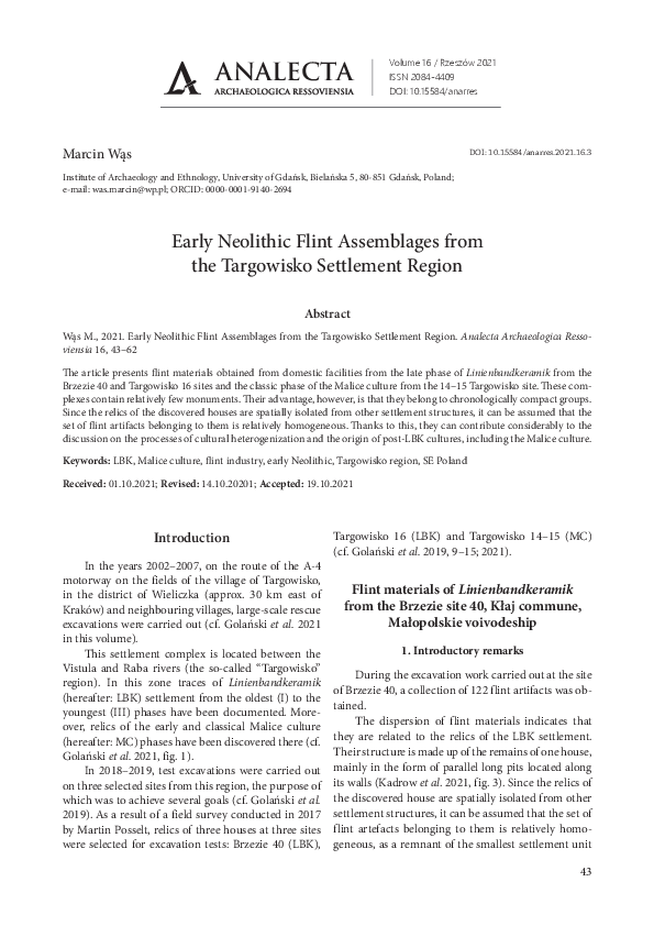 (PDF) Early Neolithic Flint Assemblages from the Targowisko Settlement ...