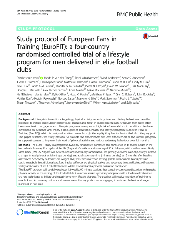 (PDF) Study protocol of European Fans in Training (EuroFIT): a four ...