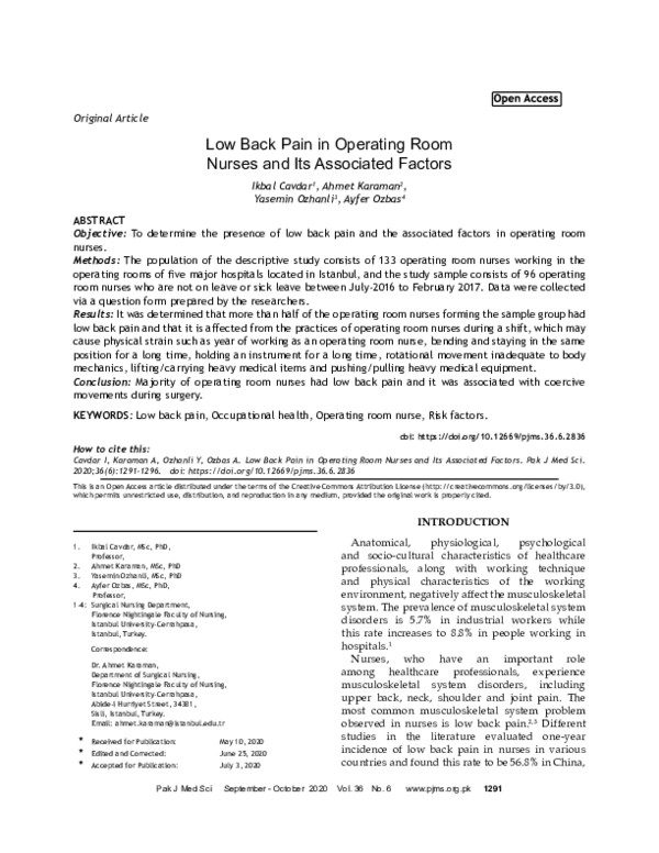(PDF) Low Back Pain in Operating Room Nurses and Its Associated Factors