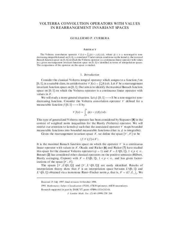 (PDF) The Volterra convolution operator 6f(x)fl!x