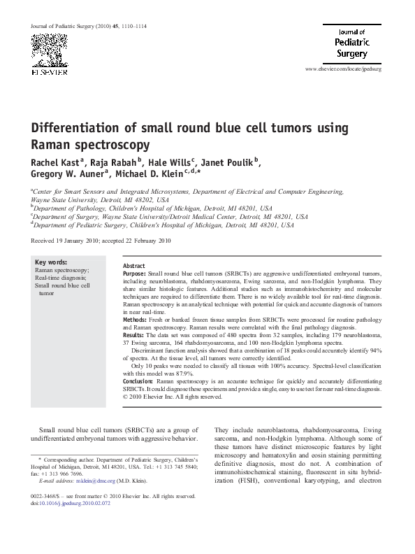 (PDF) Differentiation of small round blue cell tumors using Raman ...