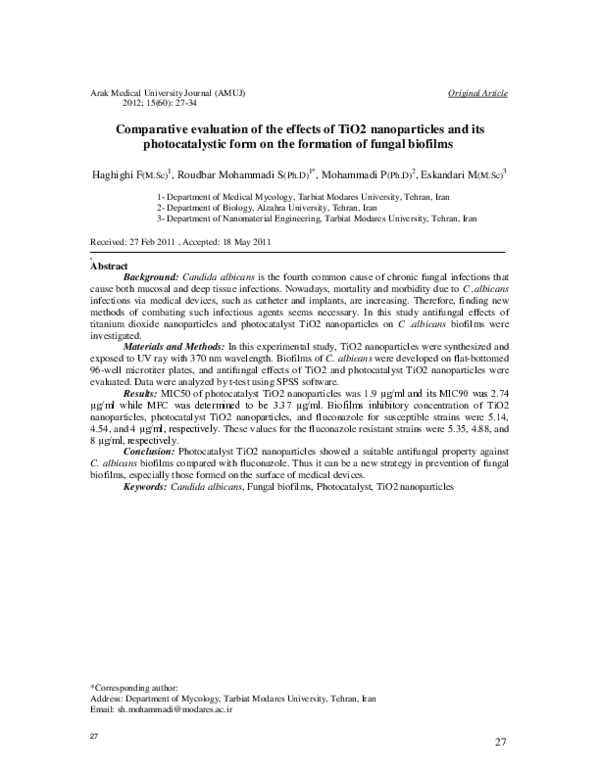 Pdf Comparative Evaluation Of The Effects Of Tio2 Nanoparticles And Its Photocatalystic Form