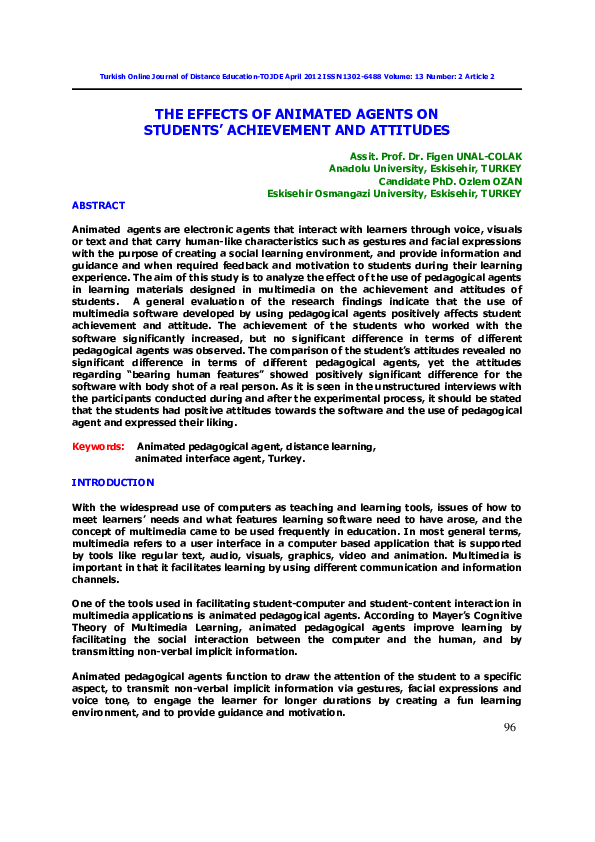 (PDF) The Effects of Animated Agents on Students' Achievement and Attitudes
