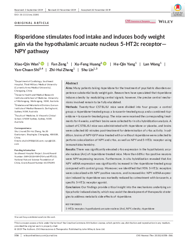 (PDF) Risperidone stimulates food intake and induces body weight gain ...