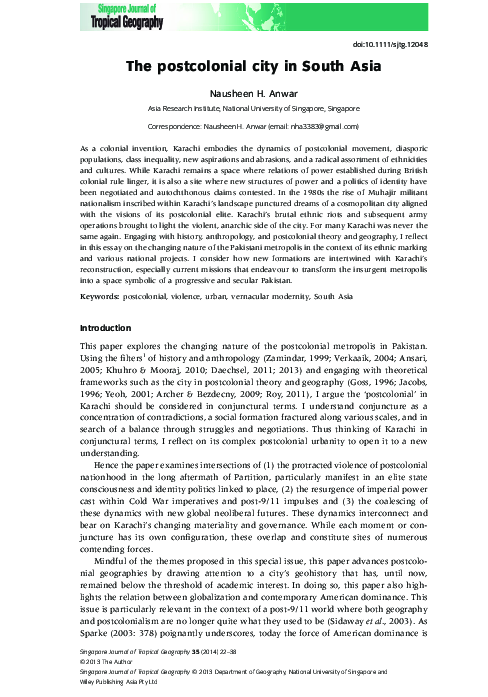 (PDF) The postcolonial city in South Asia