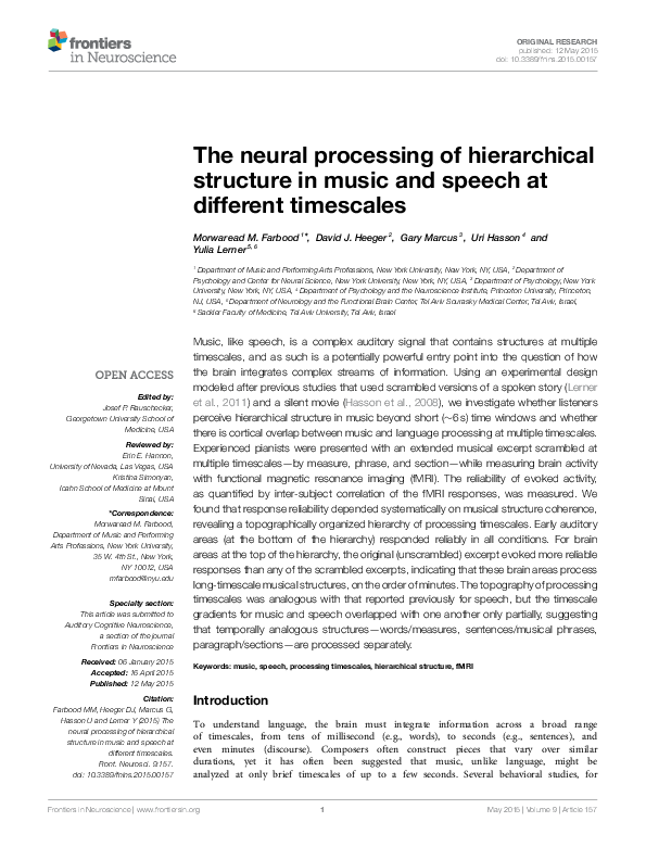 (PDF) The neural processing of hierarchical structure in music and ...
