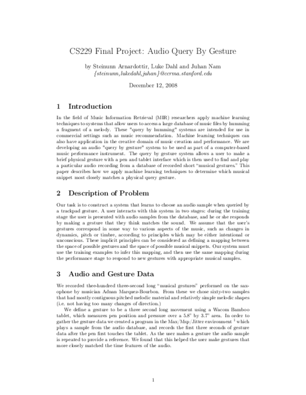 (PDF) CS229 Final Project: Audio Query By Gesture