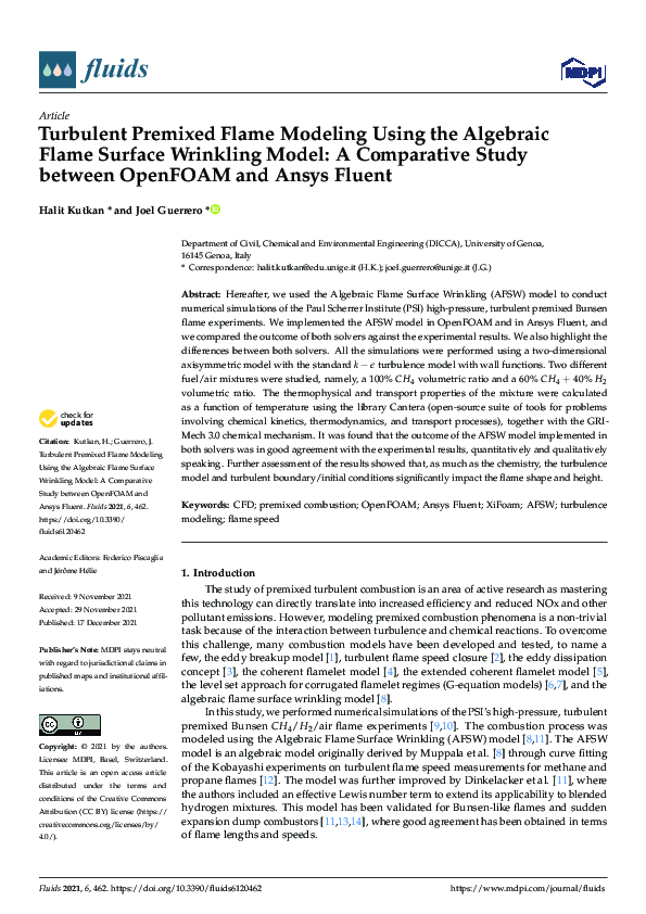 (PDF) Turbulent Premixed Flame Modeling Using the Algebraic Flame Surface Wrinkling Model: A ...