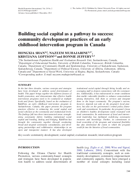 (PDF) Building social capital as a pathway to success: community ...