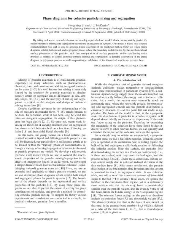 (PDF) Phase diagrams for cohesive particle mixing and segregation