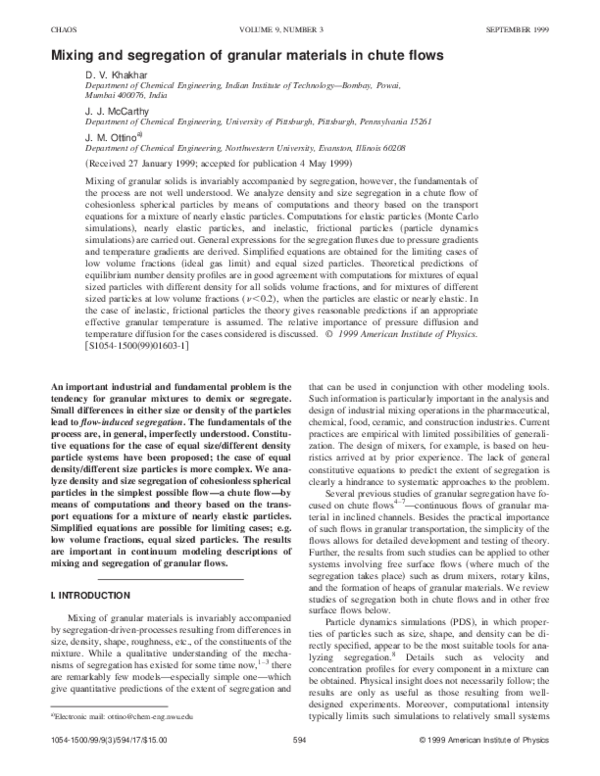 (PDF) Mixing and segregation of granular materials in chute flows | Joseph McCarthy - Academia.edu