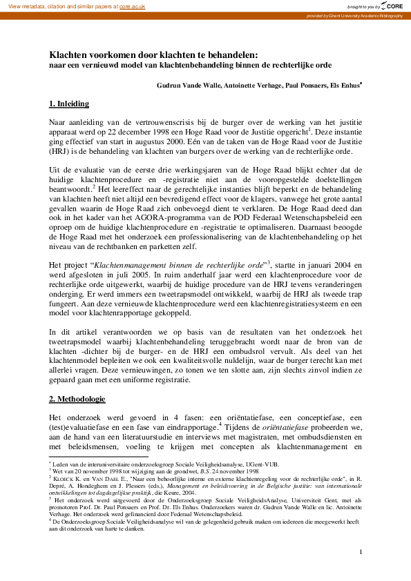 (PDF) Klachten voorkomen door klachten te behandelen: naar een ...