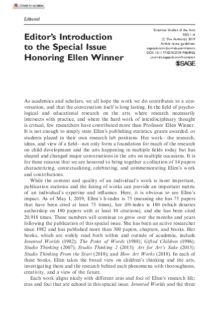 (PDF) Editor’s Introduction to the Special Issue Honoring Ellen Winner