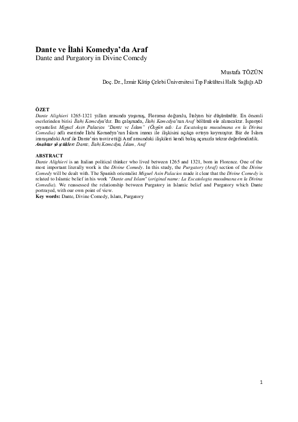 (PDF) Dante ve İlahi Komedya'da Araf Dante and Purgatory in Divine Comedy