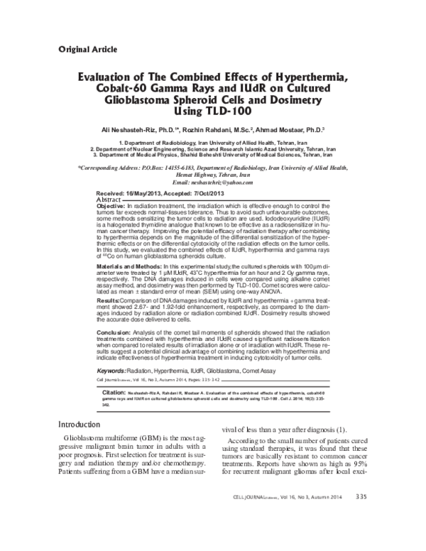 (PDF) Evaluation of The Combined Effects of Hyperthermia, Cobalt-60 ...