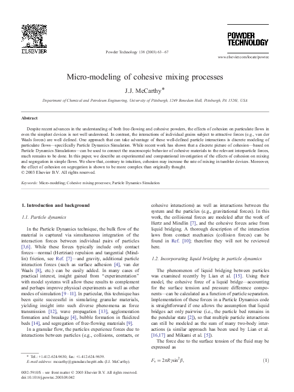 (PDF) Micro-modeling of cohesive mixing processes | Joseph McCarthy - Academia.edu