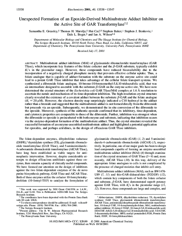 (PDF) Unexpected Formation of an Epoxide-Derived Multisubstrate Adduct ...