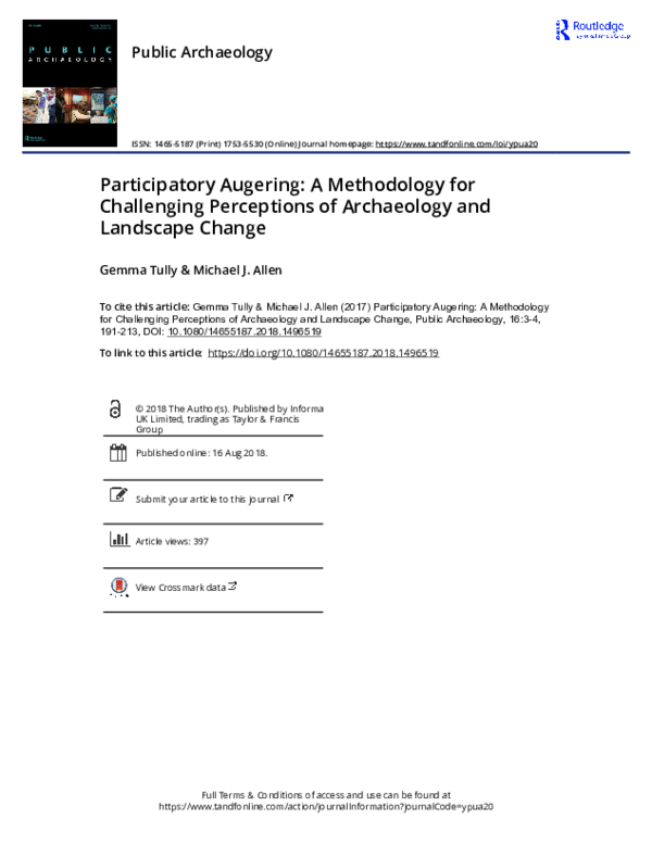 (PDF) Participatory Augering: A Methodology for Challenging Perceptions of Archaeology and ...
